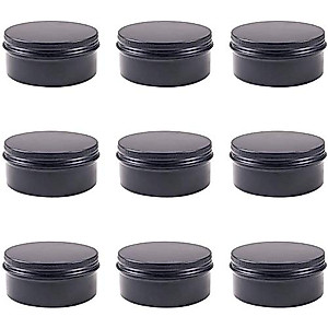 Healthcom 6 oz 12 Packs Black Round Aluminum Tin Cans Screw Top Metal Steel Tins Empty Slip Slide Cosmetic Sample Containers Storage Organization for Salve Crafts Spice Candles