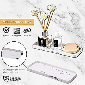 ZCCZ Bathroom Accessory Sets, 4 Pieces Bathroom Accessories Complete Set Vanity Countertop Accessory Set with Marble Look, Includes Lotion Dispenser Soap Pump, Tumbler, Toothbrush Holder and Tray
