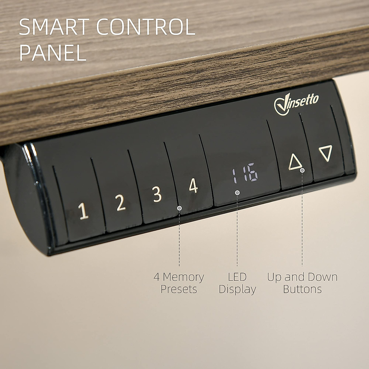 Vinsetto Electric Height Adjustable Standing Desk with 54" Desktop, Sit Stand Home Office Desk with Memory Button Control and Anti-Collision System, Teak/Black