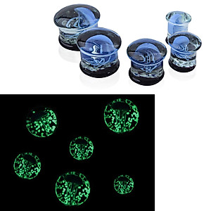 Stuppendux 2 Style Color Ocean Jellyfish Glass Double Flared Ear Plugs Tunnels Expander Stretching Kit Gauge for women men 0g(8mm)