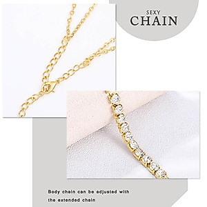 Jerany Gold Rhinestone Body Chain Crystal Bikini Body Jewelry Heart Layered Body necklaces Nightclub Waist Belly Chain for Women