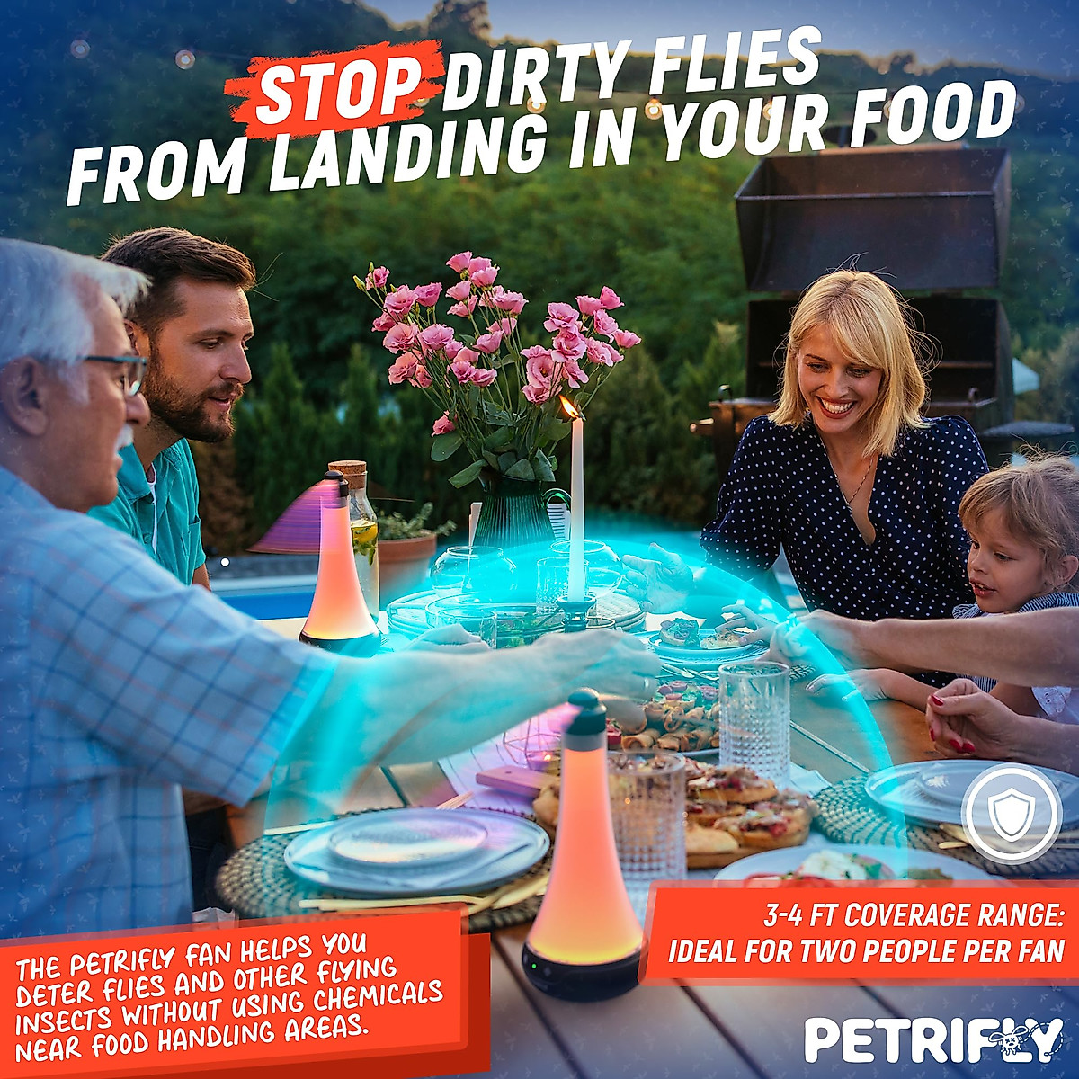 Fly Fans for Tables + Anti Bug Light & Touch Control 2pk- Fly Spinner Fly Fan for Outdoor Table - Food Fans to Keep Flies Away - Fly Repellent Fan,Table Fans for Flies,Bug Fans for Food Table,Fly Fan