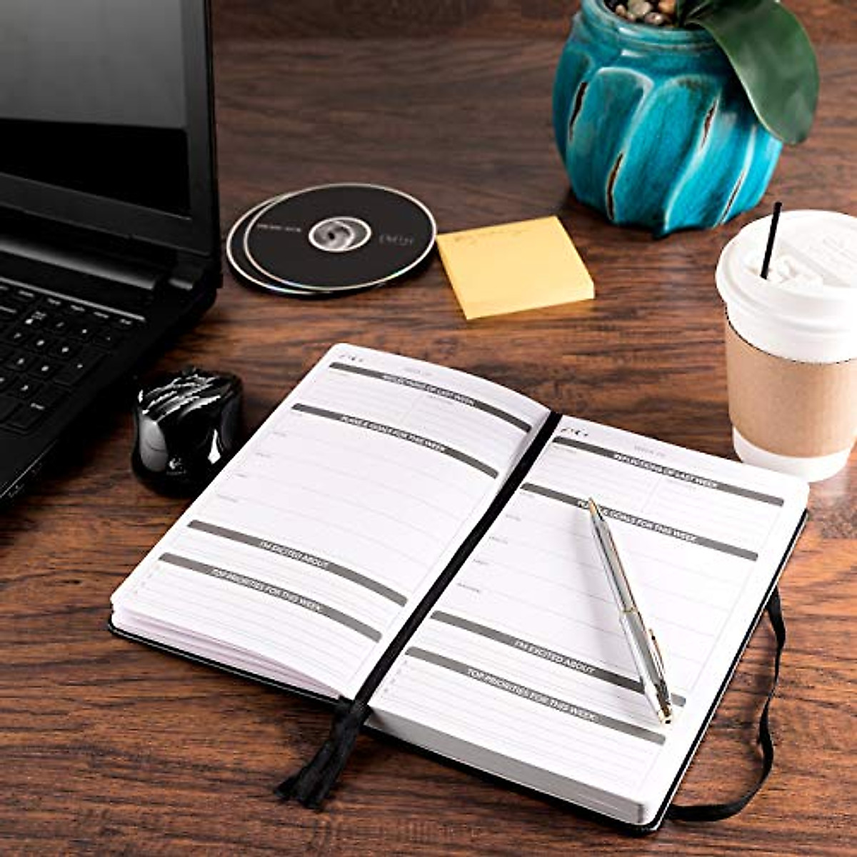 Mountain Daily Planner® Classic – Undated Daily Weekly Gratitude Journal, Monthly Calendar. Achieve Goals, Increase Productivity, Boost Happiness in 2023, 2024. Hardcover. Pen Holder. 6 Months (Black)