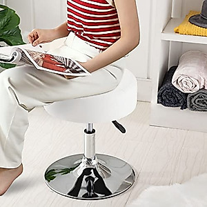 Furniliving Mid-Century Tufted Adjustable Swivel Makeup Ottoman Stool; Modern Big Size Round Vanity Stool Chair for Bedroom Living Room (White)
