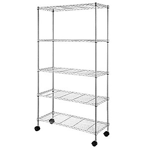 Baisha 5 Tier Rolling Storage Shelves Metal Wire Shelving Unit, Heavy Duty Commercial Grade Shelf, Height Adjustable Organizer Rack for Garage Kitchen Office, 36 L x 14 W 65 inch H (Chrome) (XM-206)