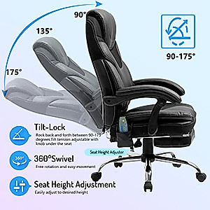 Massage Reclining Office Chair with Footrest, High Back Office Chair Computer Chair Home Office Desk Chair Ergonomic Executive Office Chair with Armrests, Adjustable Height/Tilt