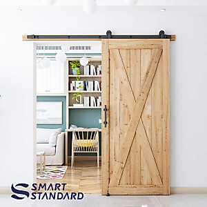 SMARTSTANDARD 6.6 FT Top Mount Sliding Barn Door Hardware Kit Whole Set, Include 1 Pull Handle & 1 Floor Guide, Fit 40" Wide DoorPanel(T Shape Hanger)