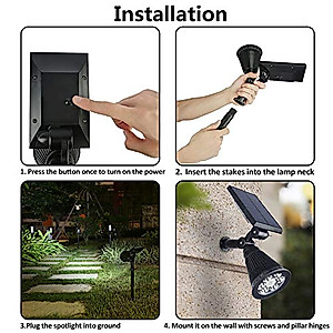 RGB Solar Spotlights Landscape Lights Outdoor 2-in-1 LED Spot Lights IP65 Waterproof Tree Lights Dusk-to-Dawn Solar Powered Security Wall Lamp for Garden Yard Floor Pathway Patio (7 Changing Colors)