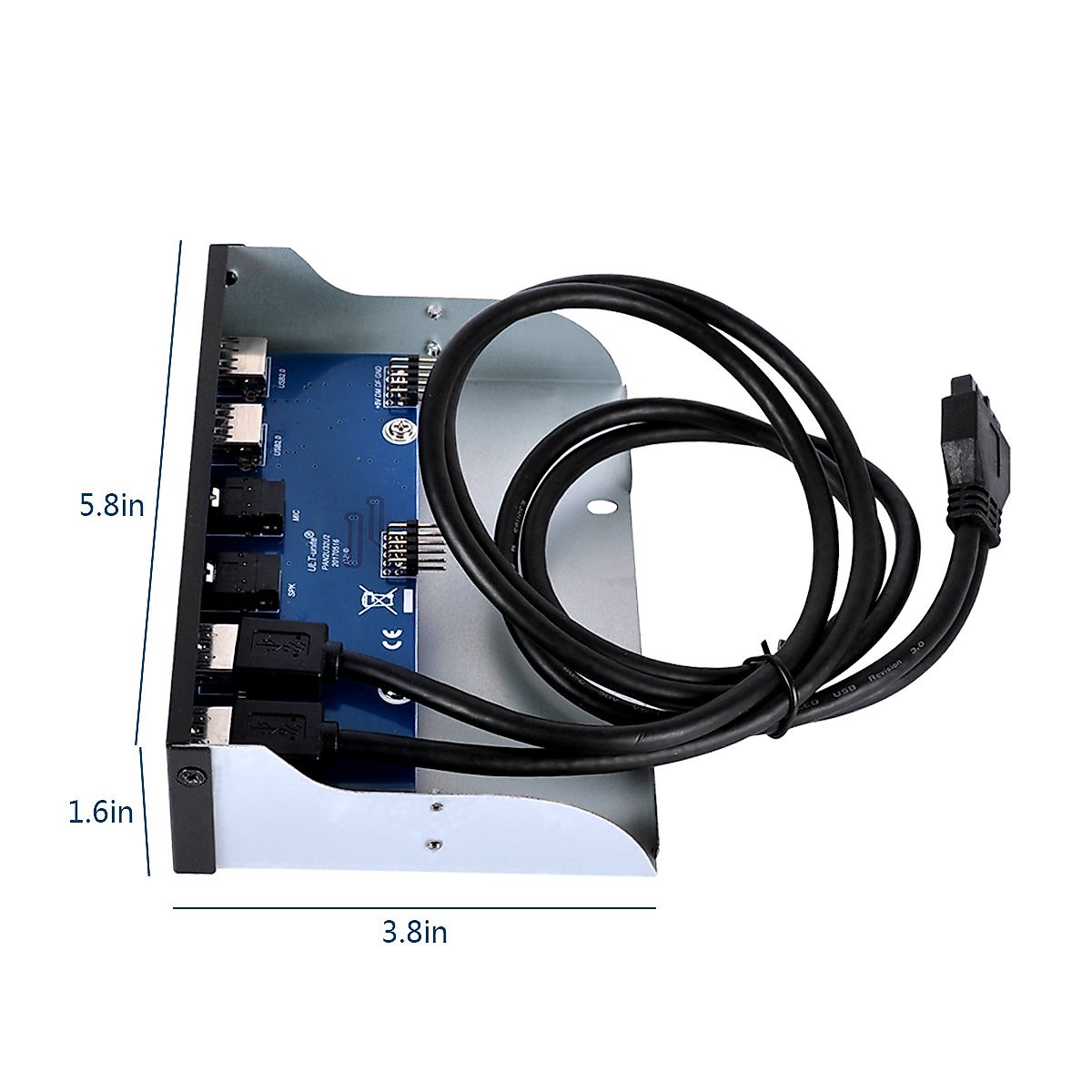 UCEC 5.25 Inch Front Panel USB Hub with 2-Port USB 3.0 & 2-Port USB 2.0 & HD Audio Output Port & Microphone Input Port for Desktop [ 20 Pin Connector & 2ft Adapter Cable]