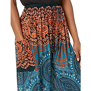 Lannaclothesdesign Women's Boho Drawstring Smocked Waist Rayon Harem Yoga Pants (M, Teal)