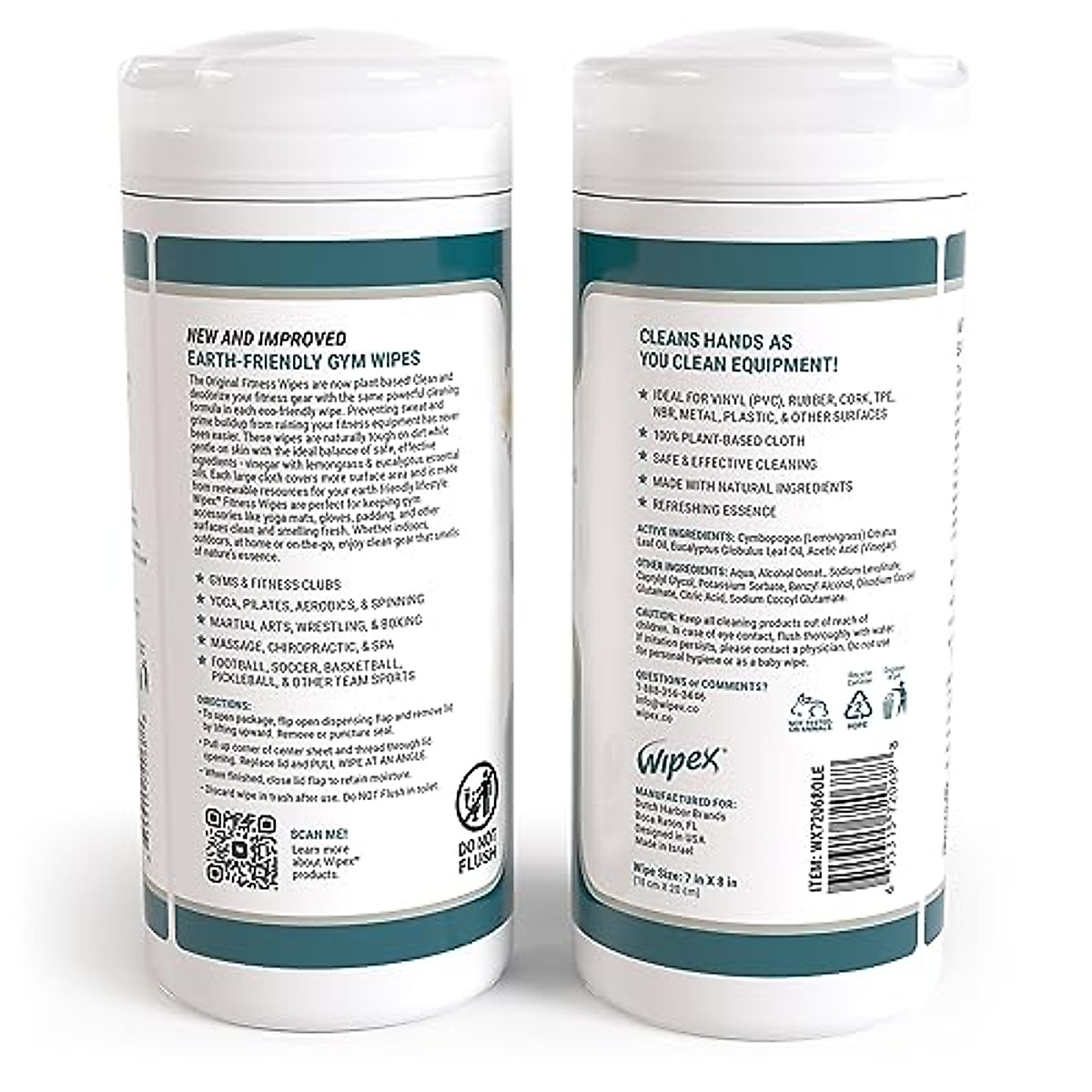 Wipex Fitness Equipment Wipes - Original Natural Plant Based Gym Wipes for Equipment, Clean Surfaces at Home or Gym, Use as a Yoga Mat Cleaner, Lemongrass, Eucalyptus & Vinegar, 50 Count (Pack of 1)