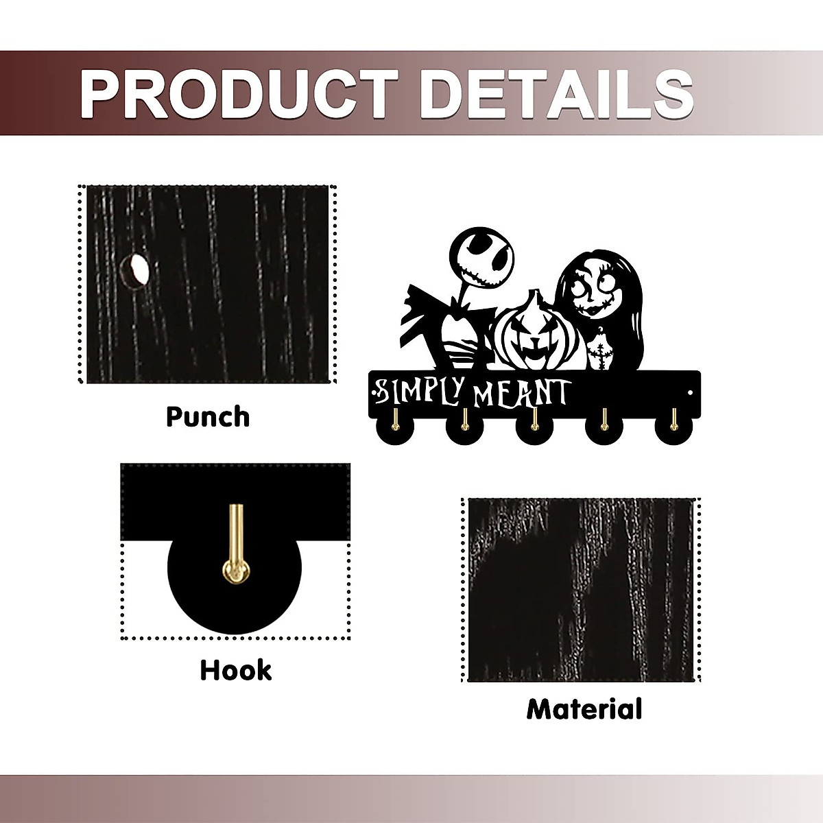 Christmas Nightmare Decor Key Holder for Wall - Jack Cartoon Sally Gothic Wall Decor Key Organizer with 5 Hooks - for Halloween Decor - Christmas Nightmare Gifts for Kids Girls