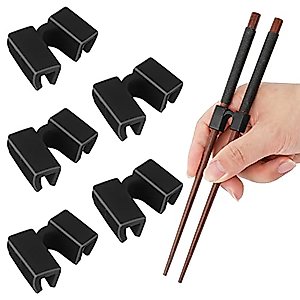 5 Pieces Reusable Chopstick Helper Training Chopsticks Hinges Connector Training Chopstick for Adults, Beginner, Trainers or Learner (Black)