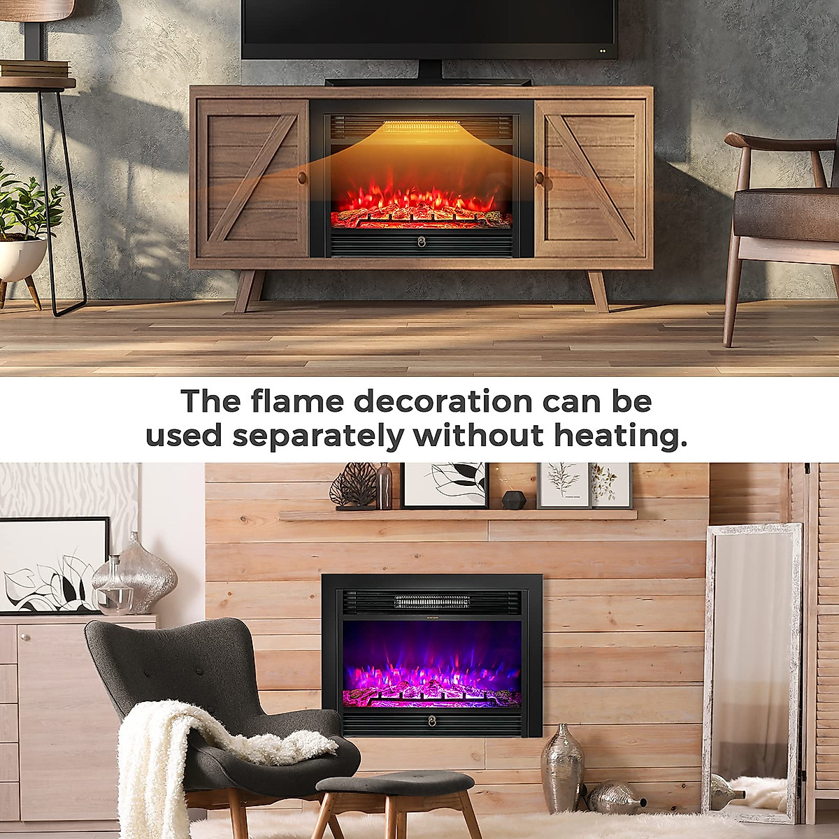 RELAX4LIFE Wall Recessed Electric Fireplaces - 28.5” Inserts Fireplace with 5 Brightness Levels, Remote Control, 8H Timer, 3 Light Colors, 750W/1500W UL and ETL Certified Fireplace Heater for Indoor