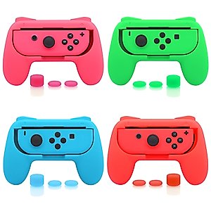 FASTSNAIL 4 Pack Grips Kit Compatible with Nintendo Switch for Joy Con, Wear-Resistant Grip Controller for Joy con & OLED Model with 12 Thumb Grip