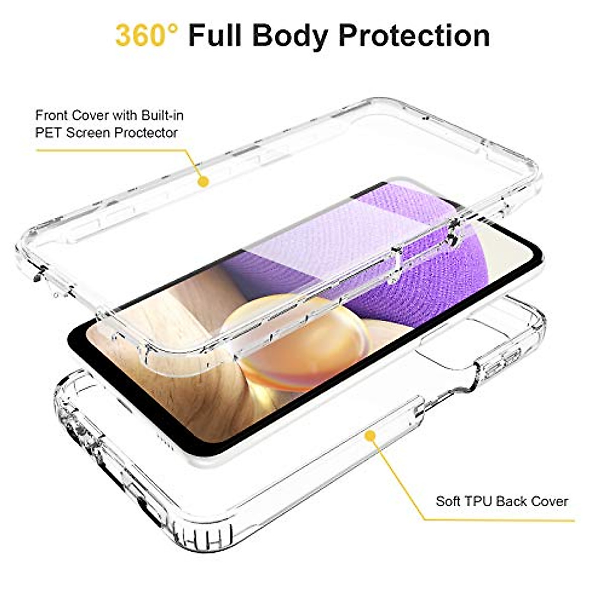 JXVM for Samsung Galaxy A32 5G Case with Built-in Screen Protector, Full Body Shockproof Phone Case Clear Protective Cover Case for Samsung Galaxy A32 5G