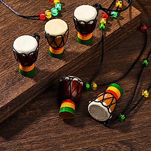 14 Pcs Djembe Drum Necklaces Hand Drum Necklaces Wooden Classic Mini Instrument Pendant African Drum African Bongos Percussion Necklace for Drum Circle Adults Dark Brown and Light Brown