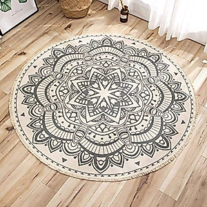Kitchen mat, bathroom mat, carpet, washable and so Round Cotton Area Rug, Boho Style Geometric Pattern Soft Carpet Tassel Rug Chair Pads Machine Washable Easy Clean for Home Living Room Bedroom Dining