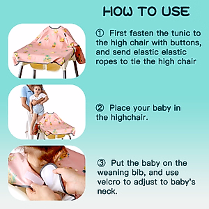 PewinGo Weaning Bib & BLW Attaches and Fully Cover to Baby Highchair, Long Sleeves Bib with Waterproof, Machine Washable & Comfortable,Easy to Clean, Suitable for Baby Infant-Pink