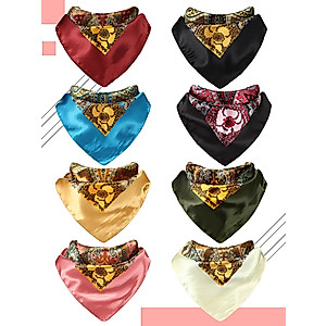 Giegxin 8 Pcs 35 Inch Silk Head Scarves Satin Scarf Square Hair Scarf Lightweight Headband Bandanas for Women Hair Wrapping(Vintage)