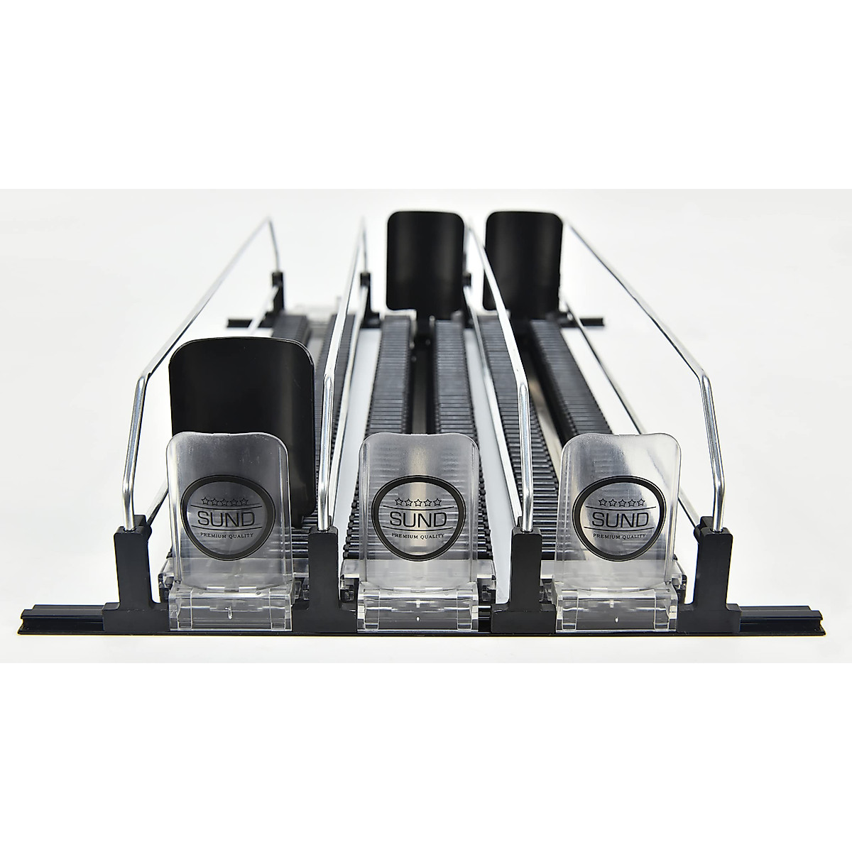 Drinks Organizer for Fridge - Refrigerator Bottle Can Organizer - Glide Pusher Home Refrigerator - Can Dispenser - Beverage Adjustable Organizer (3 Wide) SUND