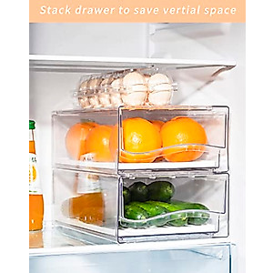 Ornafort 2Pack Fridge Organizer Bins with Pull Out Drawer Stackable Refrigerator Drawers Set for Save Vertical Space, Clear Cabinet Organizers for Kitchen Pantry Bedroom Office Closet Produce Storage