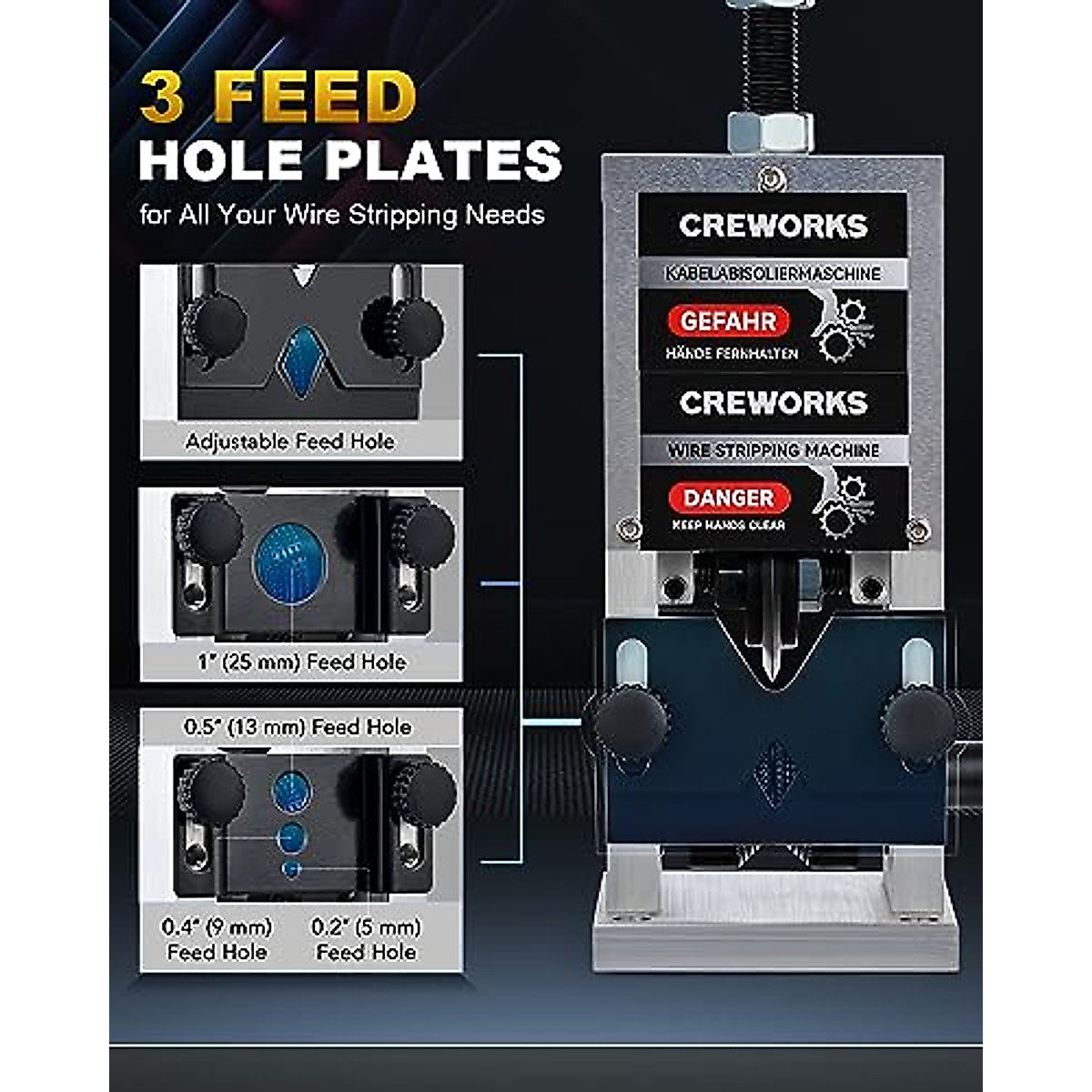 CREWORKS Manual Wire Stripper Machine, 0.06"-1" Wire Stripping Machine, Wire Stripping Tool for 1.5-25 mm Scrap Wire, 5 Channel Cable Stripper for Power Drill, Copper Wire Stripper for Leftover Cable