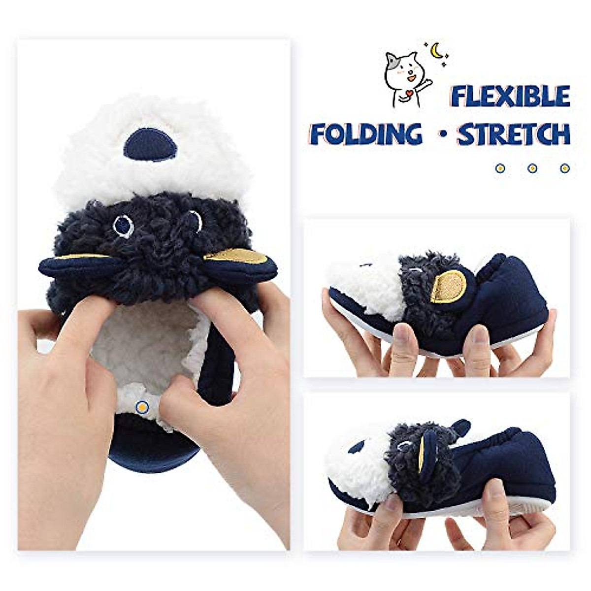 LA PLAGE Kids Boys Girls Cartoon Bear Slippers with Cozy Memory Foam Slip On Indoor Outdoor Little Kids House Slippers 1-2 US Black