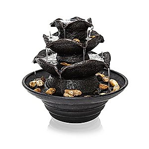 AOC 3 Tier Tabletop Fountain Indoor with LED Lights Water Fountain, Relaxation Tabletop Fountain Includes Many Natural River Rock, Mini Desktop Water Fountain for Living Room Bedroom