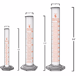 Beaker, Flask, Cylinder Set, 3.3 Boro. Glass - 9 Pieces - Beaker Set, Flask Set, and Graduated Cylinder Set, Karter Scientific 233N2