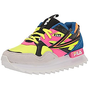 FILA Women's Sandenal Orbit Sneaker, Safety Yellow/Knockout Pink/Electric Blue, 5.5