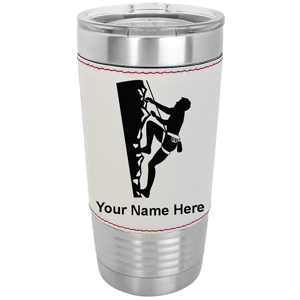 LaserGram 20oz Vacuum Insulated Tumbler Mug, Rock Climber, Personalized Engraving Included (Faux Leather, Baseball Style)