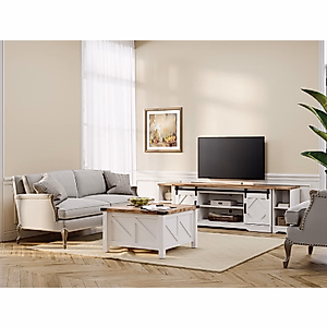 WAMPAT Modern Farmhouse 3 in 1 TV Stand for up to 85" TVs Wood Entertainment Center with Open Storage for Living Room,Antique White