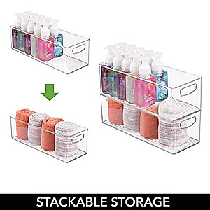 mDesign Plastic Toiletry Organizer for Bathroom - Storage Holder Bin w/Handles for Vanity, Drawers, Dresser - Holds Hair Products, Makeup, Lotion, Skincare and More - Ligne Collection - 8 Pack, Clear