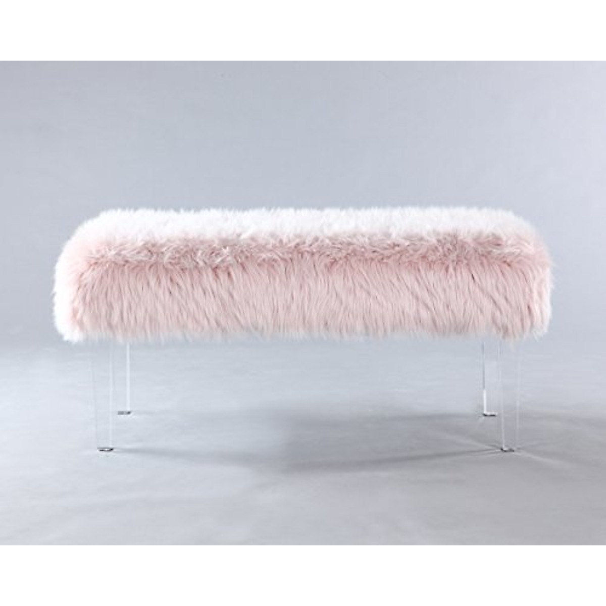 Iconic Home Trento Modern Contemporary Faux Fur Acrylic Leg Bench, Pink