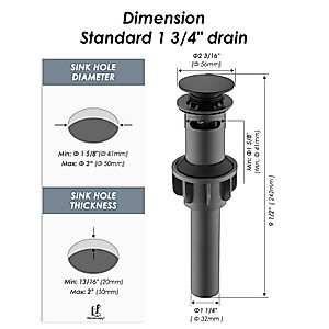 Matte Black ABS Pop Up Sink Drain with Overflow for Bathroom Vessel Sink Lavatory Vanity Bathroom Sink Drains-Easy Installation- Leakage Proofing, Amatte Black