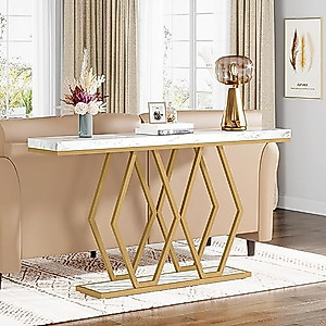 Tribesigns Console Table for Entryway Living Room, 55 Inch Gold Entryway Table Modern Accent Table for Hallway Entrance Foyer (Gold White)
