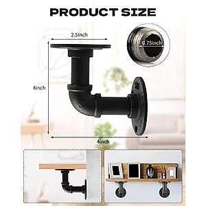 MUZIK Shelf Bracket, 12 Pack Heavy Duty Floating Shelf Brackets, Industrial Pipe Wall Mount Metal Shelving Brackets for Shelves, Vintage Black Iron Finish DIY Pipe Shelf (4*4 Inch)