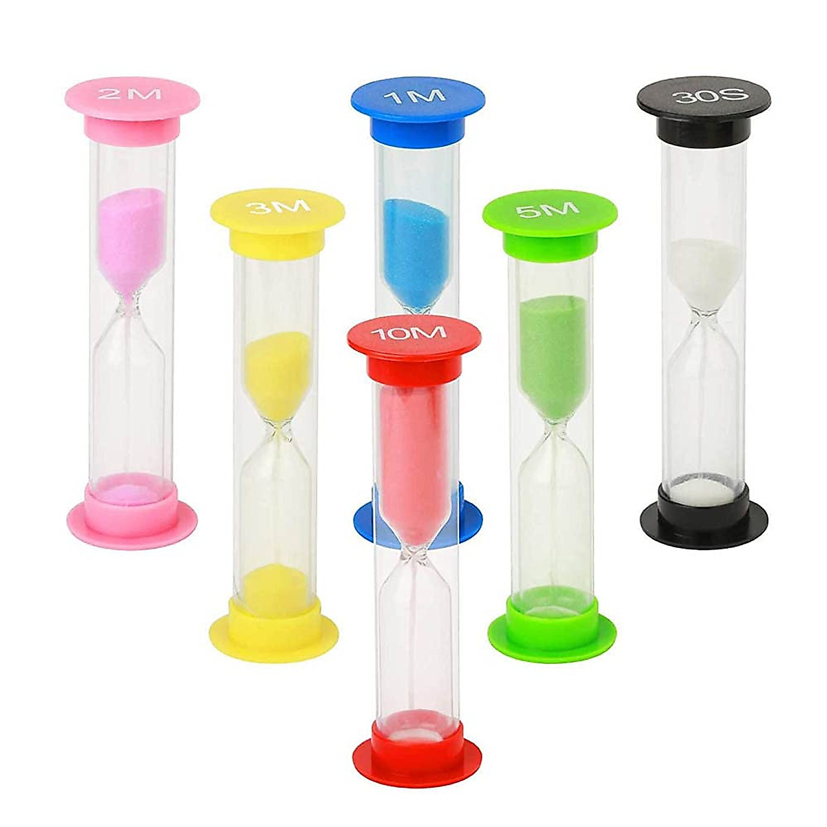 Sand Timer Plastic Hourglass, Sand Glass Toy Sand Clock 30sec / 1min / 2mins / 3mins / 5mins / 10mins for Kitchen, Office, School and Brushing Teeth（6 Pcs）