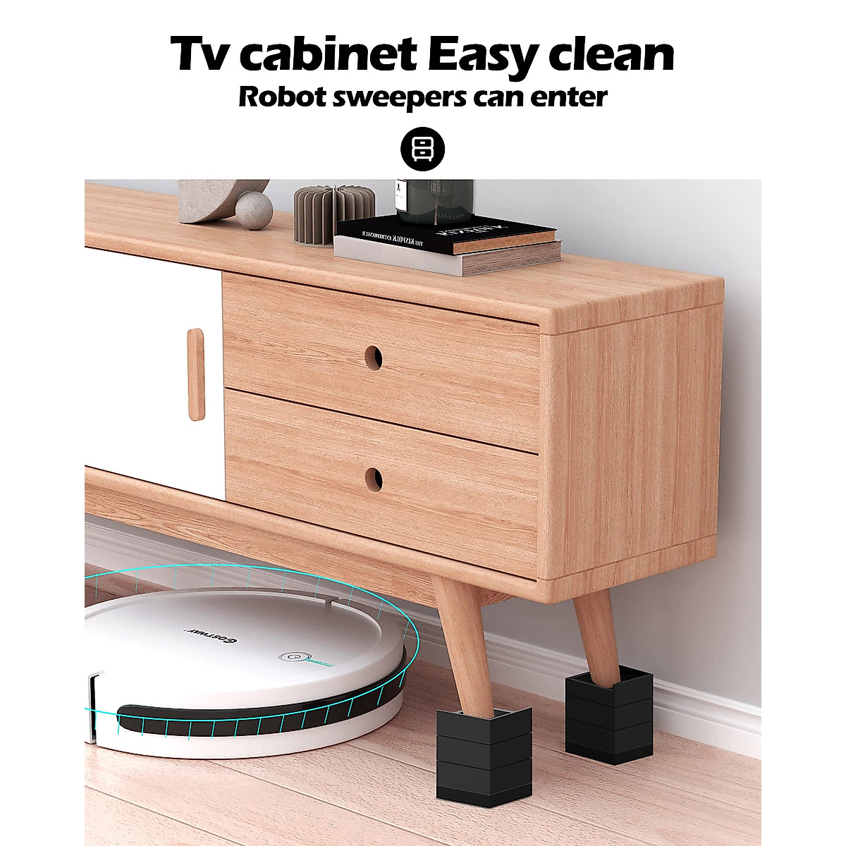 Furniture Risers, Tclouda Bed/Sofa/Desk/Table/Chair Leg/Fridge Lifts to 1.5, 3 and 4 in, Rectangle Adjustable Risers Blocks for Extenders, Heavy Duty Supports Up to 1300 Lbs, 1.5 in-Black-Square