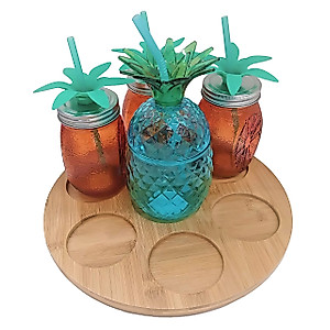 Coffee Syrup Rack, Bottle Display, 12" Bamboo Lazy Susan, No Plastic Both Sides Wooden Tray for Cupcake Bottle of Wine Sauce, Spice Organizer, Rotating Turntable Countertop Wooden Tray