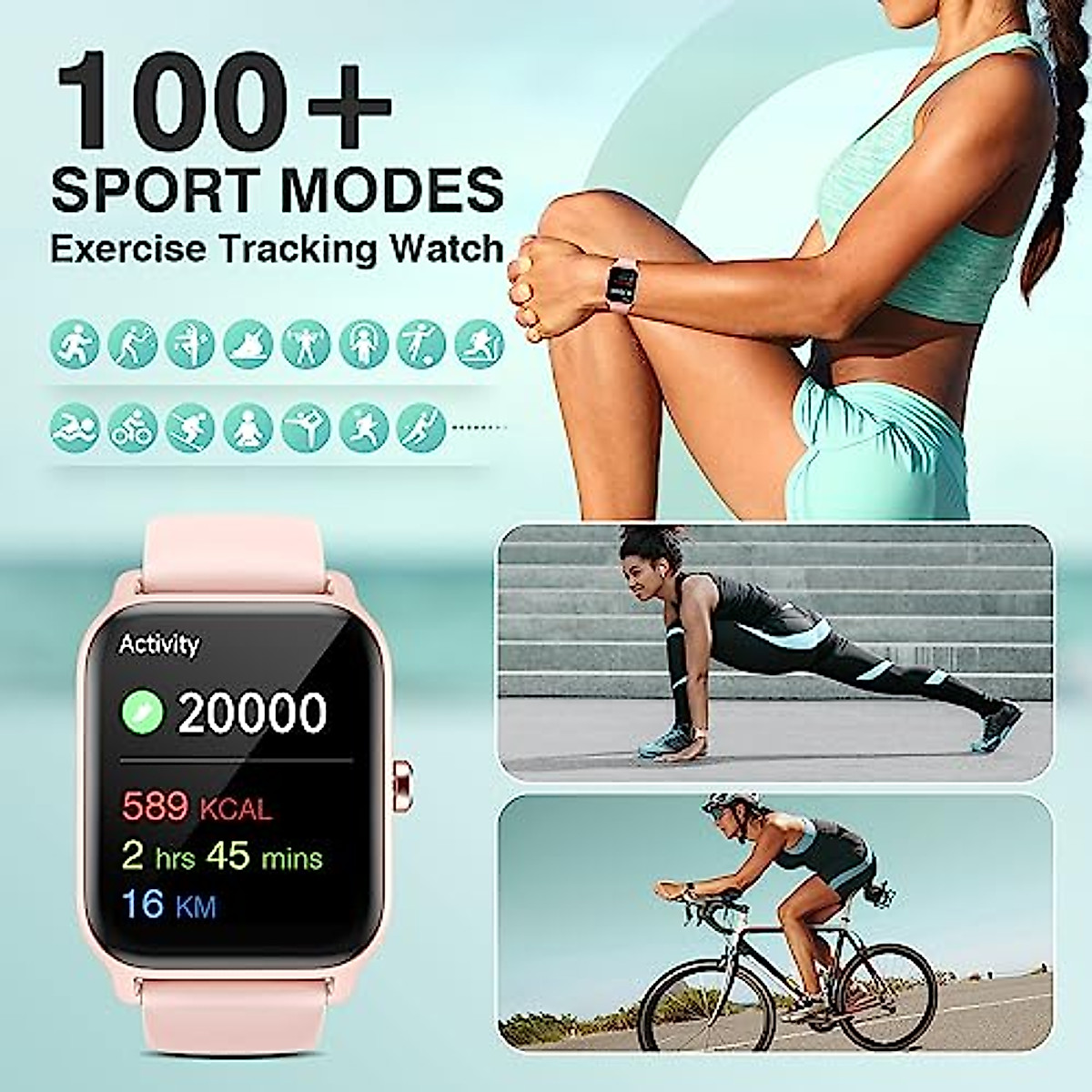 Quican Bluetooth Smart Watch for Men Women, iPhone Android Phone Compatible, Waterproof Fitness Tracker Smartwatch with Call and Text, Alexa Voice, Heart Rate, Blood Oxygen, Sleep Monitor 1.8 Inches