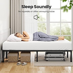 Marsail Queen Size Bed Frame, 14-Inch High Platform Bed with Steel Slat Support, Mattress Stoppers & Rounded Corners, Heavy-Duty Metal Platform, 1600 lbs Max Weight, No Box Spring Needed, MSBFQ02