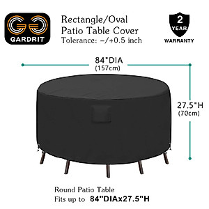 GARDRIT Upgraded Patio Furniture Covers, 100% Waterproof Round Table Chair Set Cover, 600D Heavy Duty Tear-Resistant Anti-Fading Outdoor Furniture Set Covers, 84" DIA x 27.5 H'' Black