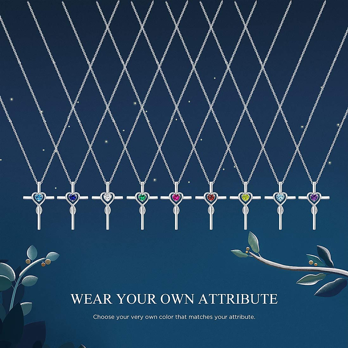 FANCIME Aquamarine Cross Necklace For Women Sterling Silver Birthstone Necklace Aquamarine Heart Cross Pendant March Birthstone Jewelry Gifts Valentines Day Gifts for Women