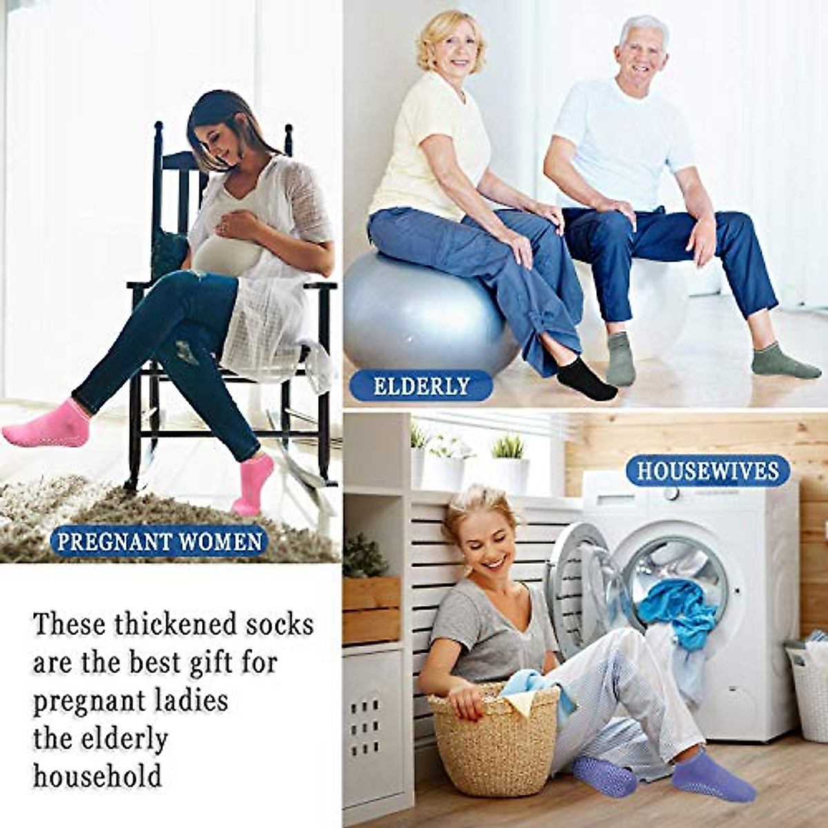 DWG Anti Slip Non Skid Slipper Yoga Socks with Grips 4 Pack Sticky Home Hospital Pilates Socks for Adult Women