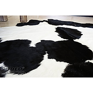 rodeo Real Cowhide Genius Leather Hair on Leather Rug Decorative Value Size Approx 6X7 ft (Black and White)
