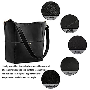 S-ZONE Women Genuine Leather Bucket Bag Hobo Shoulder Handbag Crossbody Purses Vintage Tote Pocketbooks