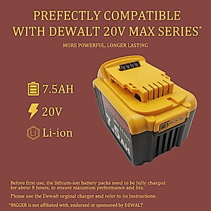 20V 7.5Ah Battery Replacement for Dewalt 20V MAX XR Battery, Compatible wiht DCB205 DCB206 DCB204 DCB203 DCB208, used for DeWalt 20V Cordless Power Tools, 1 Pack