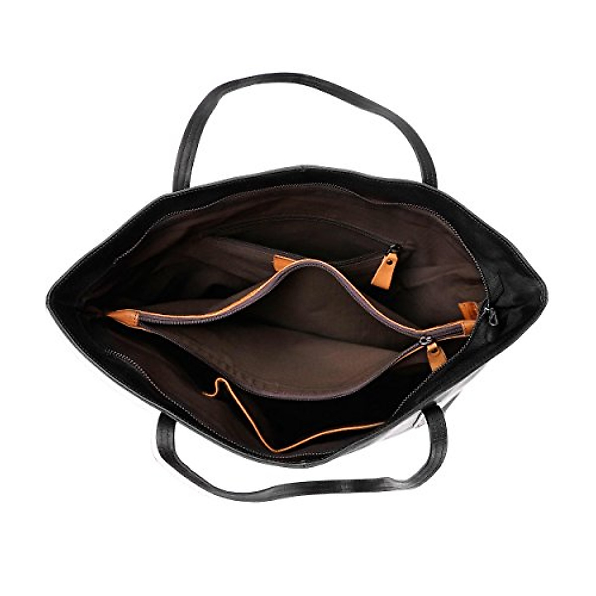 ZLYC Women Vintage Dip Dye Leather Tote Bag Handbag Large Zippered Shoulder Bag, Black